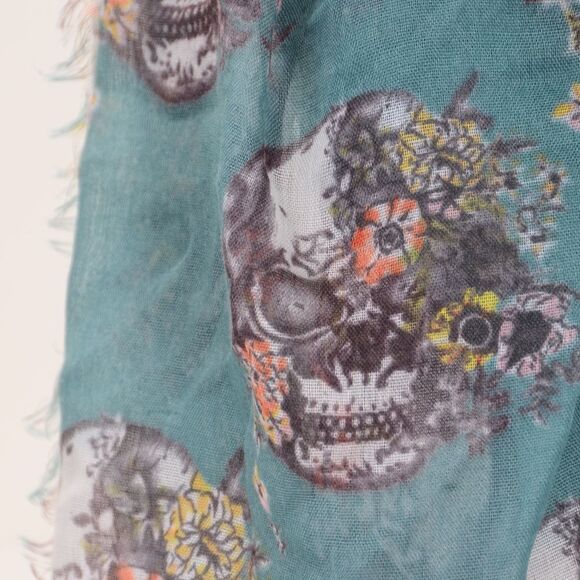 D&Y | Accessories | Huge 45 X 74 Skull Scarf Green Floral Skeleton ...